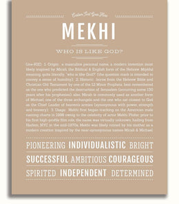 Mekhi Personalized Name Meaning Art Prints – Name Stories