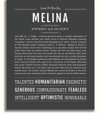 Melina Personalized Name Meaning Art Prints – Name Stories