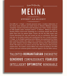Melina Personalized Name Meaning Art Prints – Name Stories