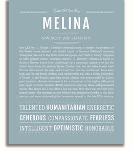 Melina Personalized Name Meaning Art Prints – Name Stories
