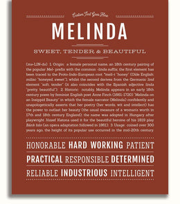 Melinda Personalized Name Meaning Art Prints – Name Stories