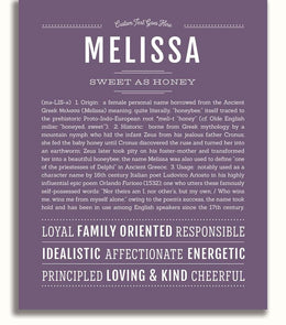 Melissa Personalized Name Meaning Art Prints – Name Stories