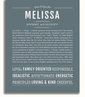 Melissa Personalized Name Meaning Art Prints – Name Stories