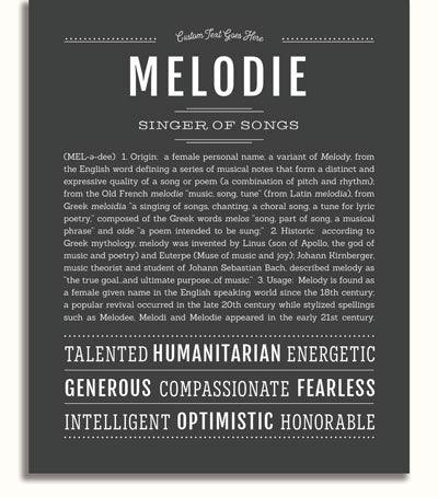 Melodie Personalized Name Meaning Art Prints – Name Stories