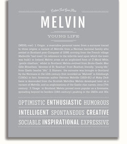Melvin Personalized Name Meaning Art Prints – Name Stories