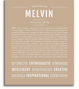 Melvin Personalized Name Meaning Art Prints – Name Stories