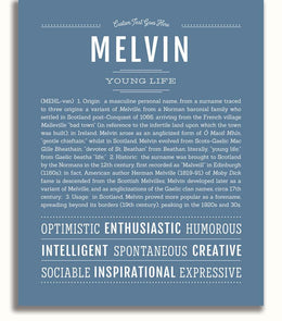 Melvin Personalized Name Meaning Art Prints – Name Stories
