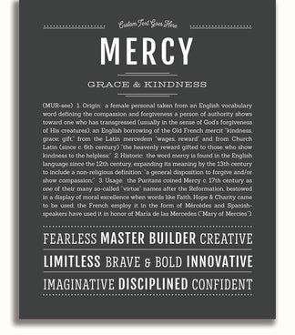 Mercy Personalized Name Meaning Art Prints – Name Stories