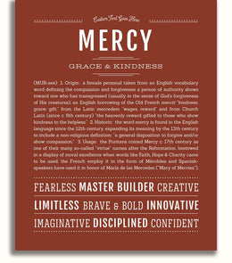 Mercy Personalized Name Meaning Art Prints – Name Stories