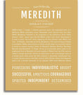Meredith Personalized Name Meaning Art Prints – Name Stories