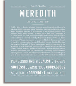 Meredith Personalized Name Meaning Art Prints – Name Stories
