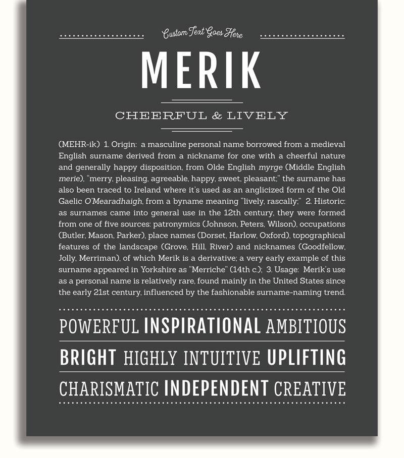 Merik Personalized Name Meaning Art Prints – Name Stories