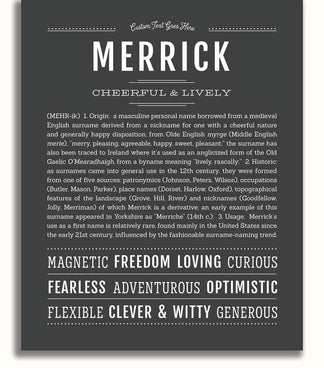 Merrick Personalized Name Meaning Art Prints – Name Stories
