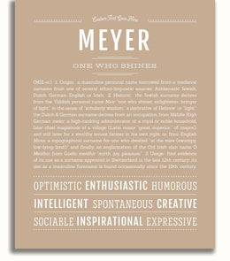 Meyer Personalized Name Meaning Art Prints – Name Stories