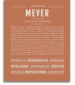 Meyer Personalized Name Meaning Art Prints – Name Stories