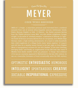 Meyer Personalized Name Meaning Art Prints – Name Stories