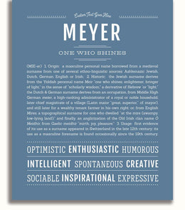 Meyer Personalized Name Meaning Art Prints – Name Stories