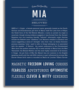 Mia Personalized Name Meaning Art Prints – Name Stories