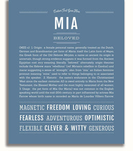 Mia Personalized Name Meaning Art Prints – Name Stories