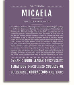 Micaela Personalized Name Meaning Art Prints – Name Stories