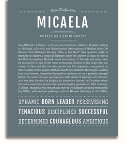 Micaela Personalized Name Meaning Art Prints – Name Stories