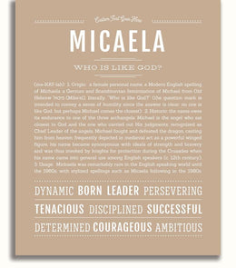 Micaela Personalized Name Meaning Art Prints – Name Stories