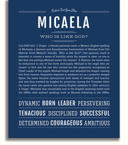 Micaela Personalized Name Meaning Art Prints – Name Stories