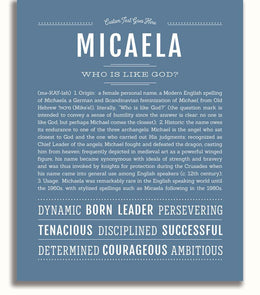 Micaela Personalized Name Meaning Art Prints – Name Stories