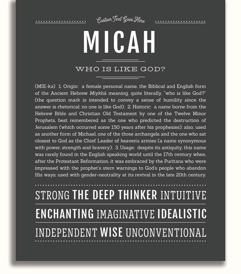 Micah Personalized Name Meaning Art Prints – Name Stories