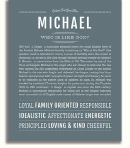 Michael Personalized Name Meaning Art Prints – Name Stories