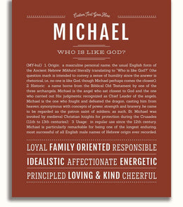 Michael Personalized Name Meaning Art Prints – Name Stories