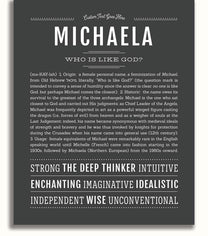 Michaela Personalized Name Meaning Art Prints – Name Stories