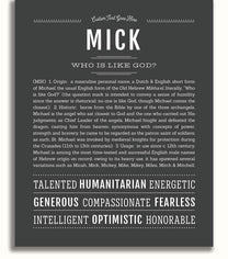 Mick Personalized Name Meaning Art Prints – Name Stories