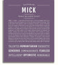 Mick Personalized Name Meaning Art Prints – Name Stories