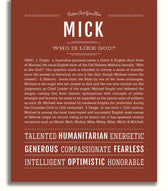 Mick Personalized Name Meaning Art Prints – Name Stories