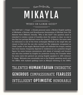 Mikayla Personalized Name Meaning Art Prints – Name Stories