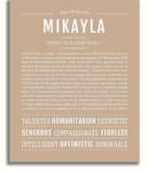 Mikayla Personalized Name Meaning Art Prints – Name Stories