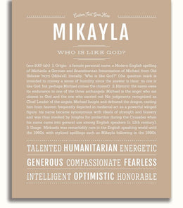 Mikayla Personalized Name Meaning Art Prints – Name Stories