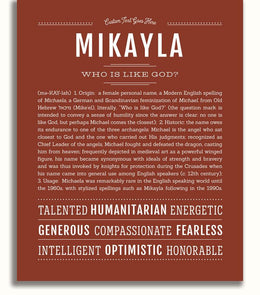 Mikayla Personalized Name Meaning Art Prints – Name Stories