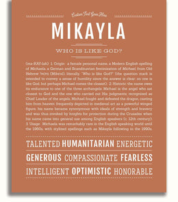 Mikayla Personalized Name Meaning Art Prints – Name Stories