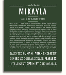 Mikayla Personalized Name Meaning Art Prints – Name Stories