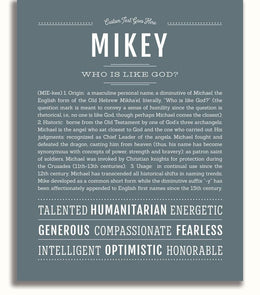 Mikey Personalized Name Meaning Art Prints – Name Stories