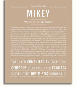 Mikey Personalized Name Meaning Art Prints – Name Stories