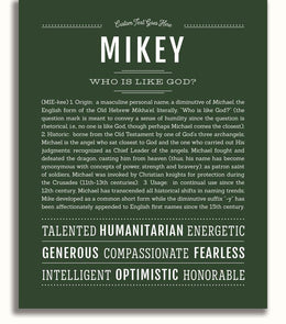 Mikey Personalized Name Meaning Art Prints – Name Stories