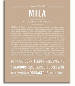 Mila Personalized Name Meaning Art Prints – Name Stories