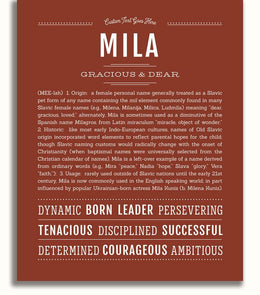 Mila Personalized Name Meaning Art Prints – Name Stories