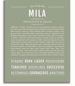 Mila Personalized Name Meaning Art Prints – Name Stories