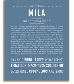 Mila Personalized Name Meaning Art Prints – Name Stories