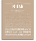 Milan Personalized Name Meaning Art Prints – Name Stories