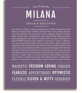 Milana Personalized Name Meaning Art Prints – Name Stories